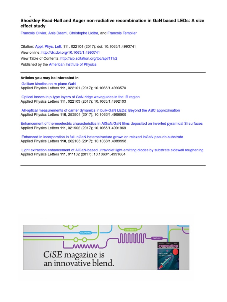 Shockley-Read-Hall and Auger Non-Radiative Recombination in GaN Based ...