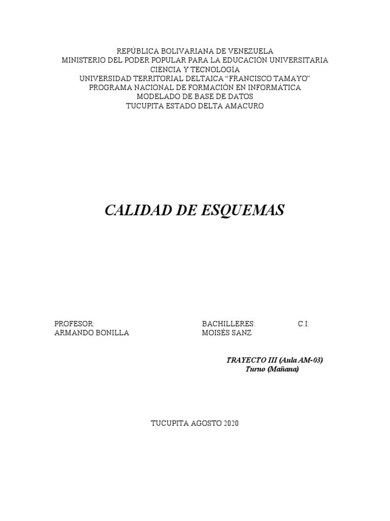 Tipos y Calidad de Esquemas de Base de Datos | PDF | SQL | Bases de datos