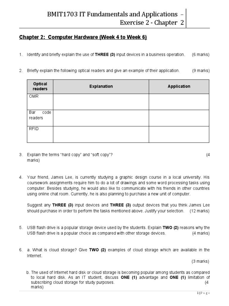 Exercise 2Q - Chapter 2 Computer Hardware (Ori) | PDF | Computers