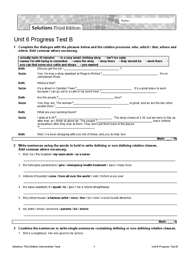 Sol3e Int U6 Progress Test B | PDF Sol3e Int U6 Progress Test B | PDF