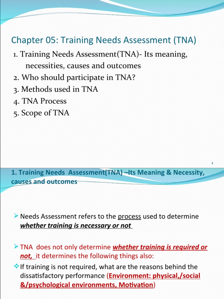 Chapter 05: Training Needs Assessment (TNA) | PDF | Needs Assessment ...