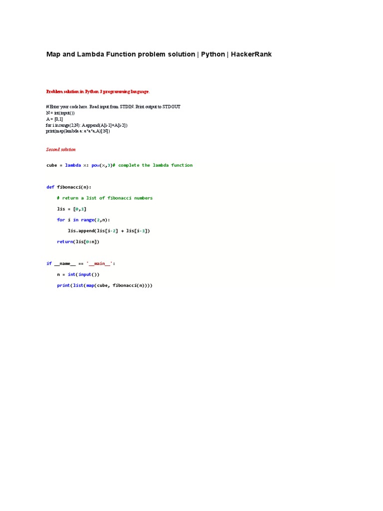Map and Lambda Function Problem Solution - Python - Hackerrank | PDF Map and Lambda Function Problem Solution - Python - Hackerrank | PDF