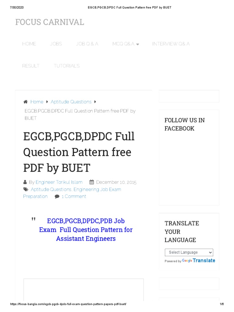EGCB, PGCB, DPDC Full Question Pattern Free PDF by BUET | PDF | Search ...