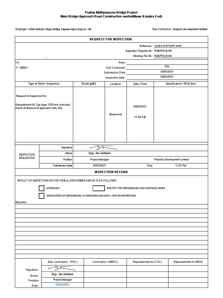 RFI-198 Embankment Fill Top Layer FDD Test and Level Check at Mawa End ...