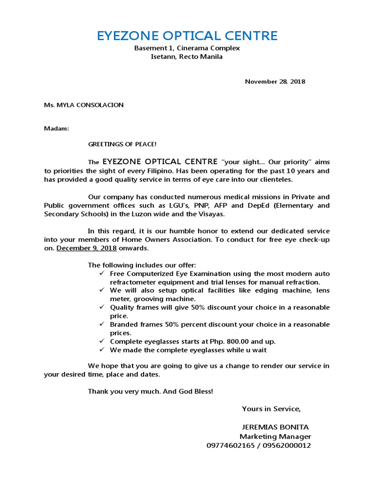 EYEZONE-OPTICAL-CENTRE Proposal Letter