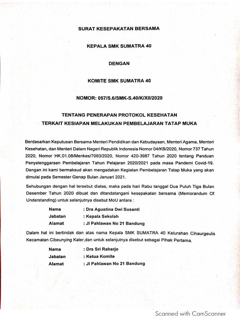 Mou Pihak Sekolah Dengan Komite Sekolah | PDF
