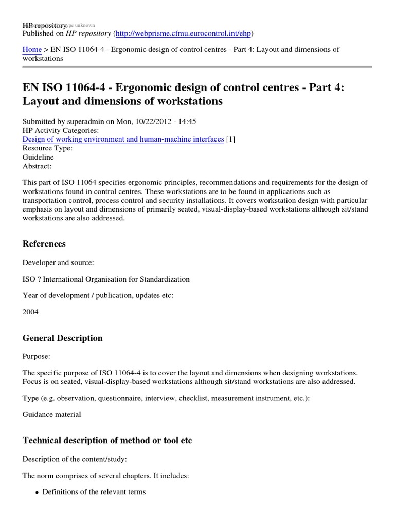 En ISO 11064-4 - Ergonomic | PDF | Usability | Human Factors And Ergonomics
