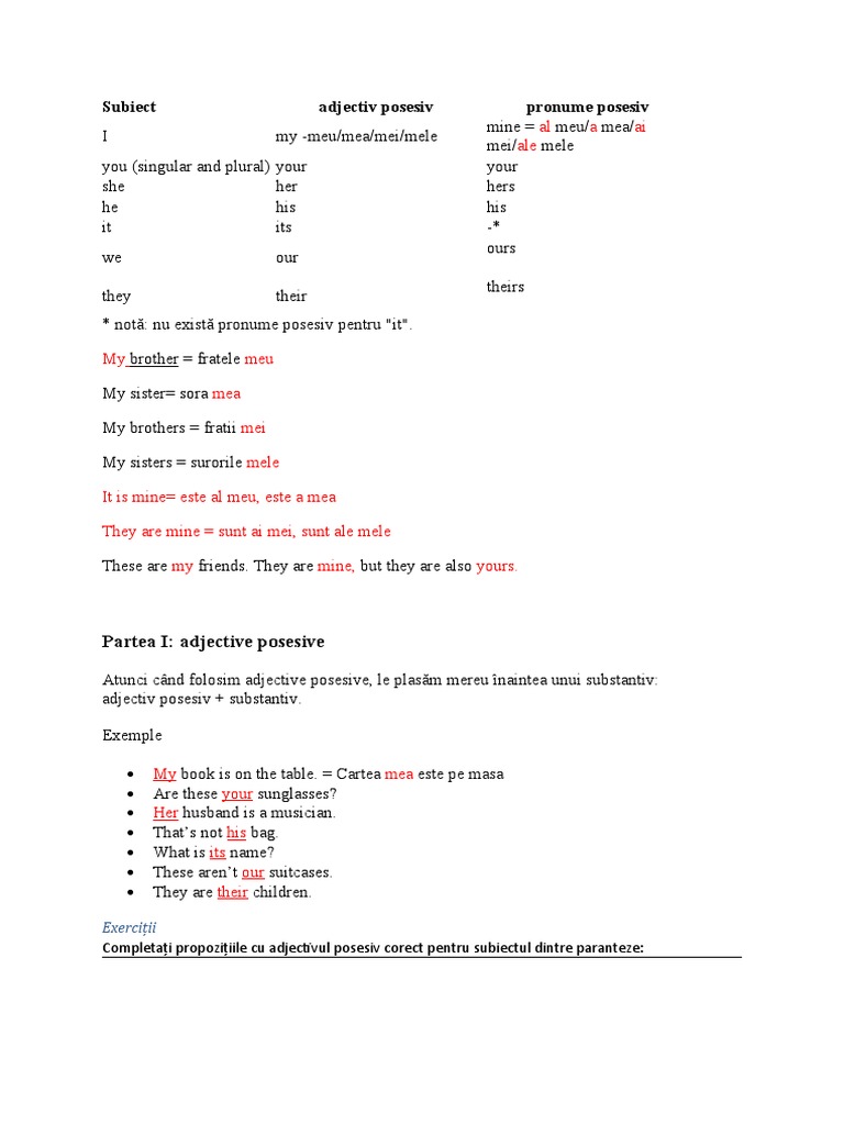 Adjectivul Si Pronumele Posesiv | PDF | Semantic Units | Scientific Classification