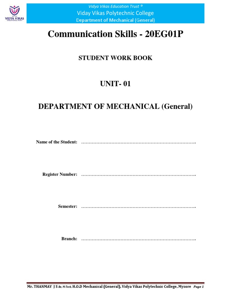 20EG01P Communication Skill in English Work Book Unit 01 | PDF | Adverb ...