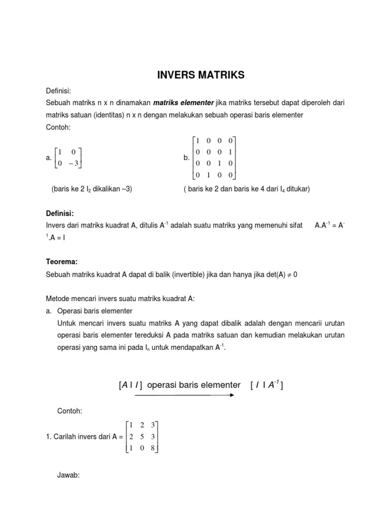 Invers Matriks | PDF | Metode & Bahan Ajar