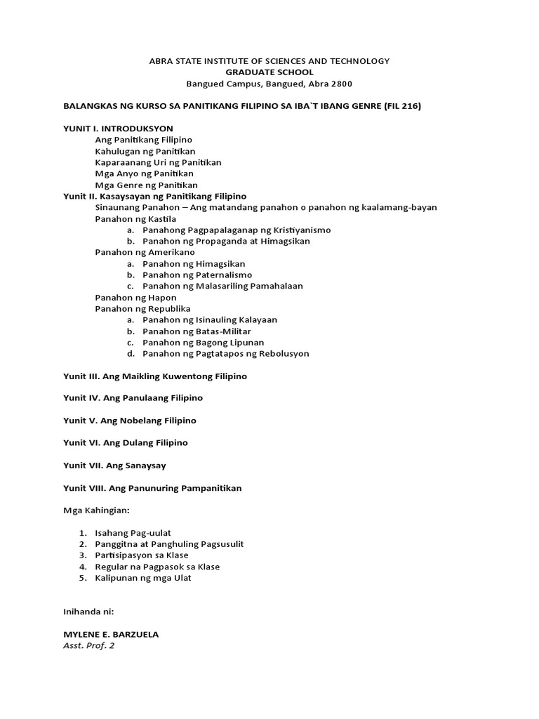 Balangkas NG Kurso | PDF