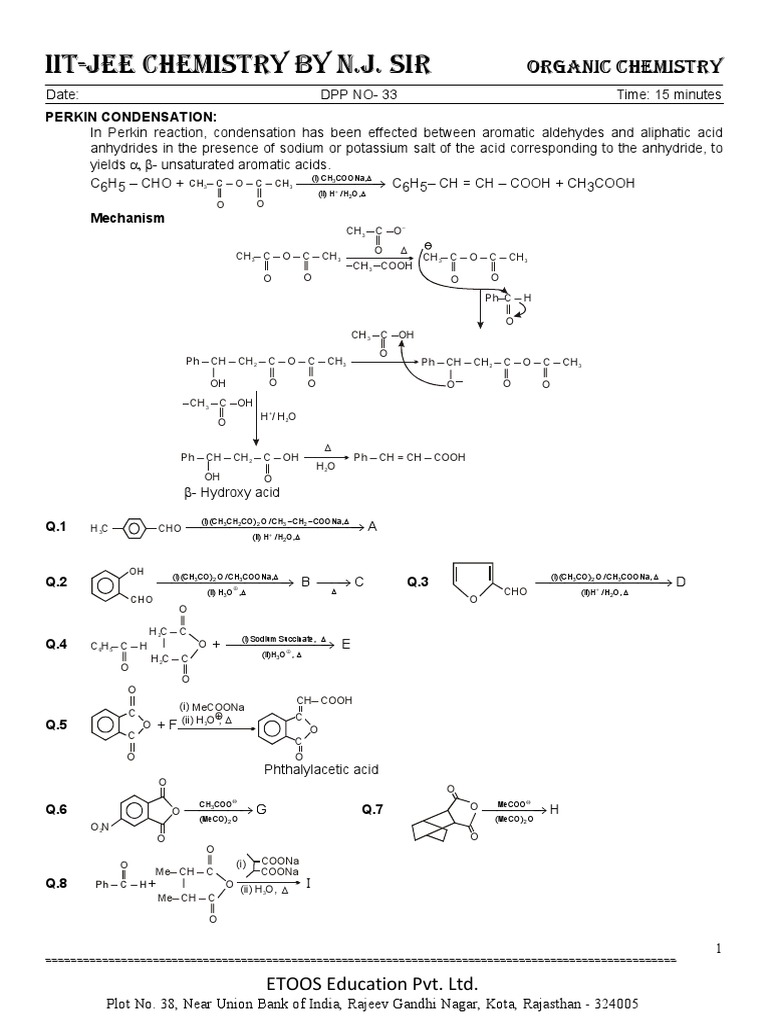 Perkin Condensation in Organic Chemistry | PDF | Molecules | Chemical ...