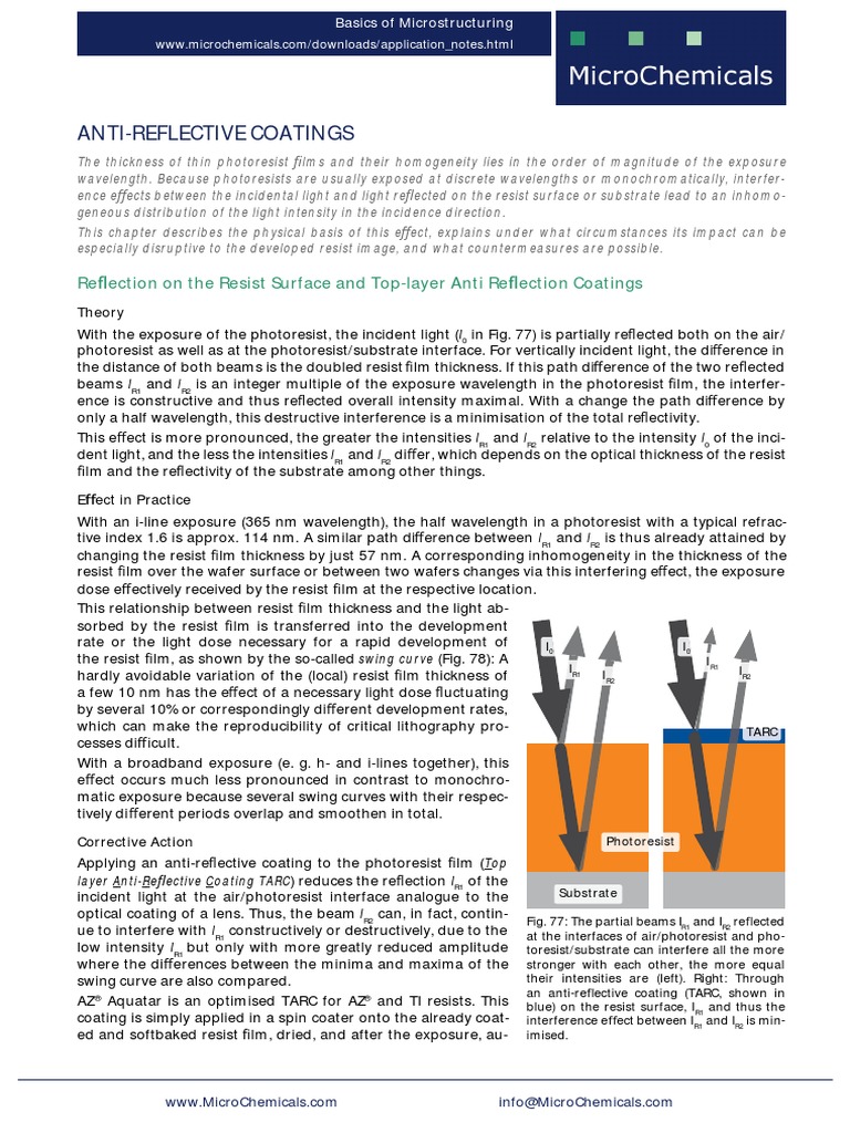 Anti Reflective Coating Photoresist | PDF | Silicon Dioxide | Wafer (Electronics)