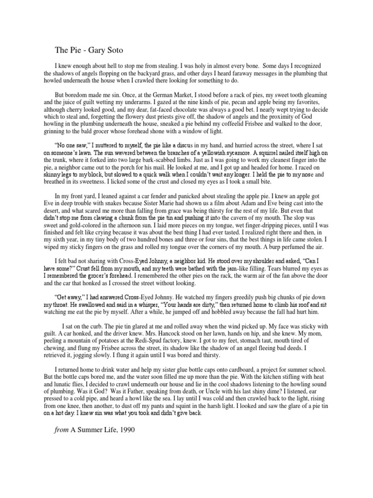 The Pie - Gary Soto: From A Summer Life, 1990 | PDF