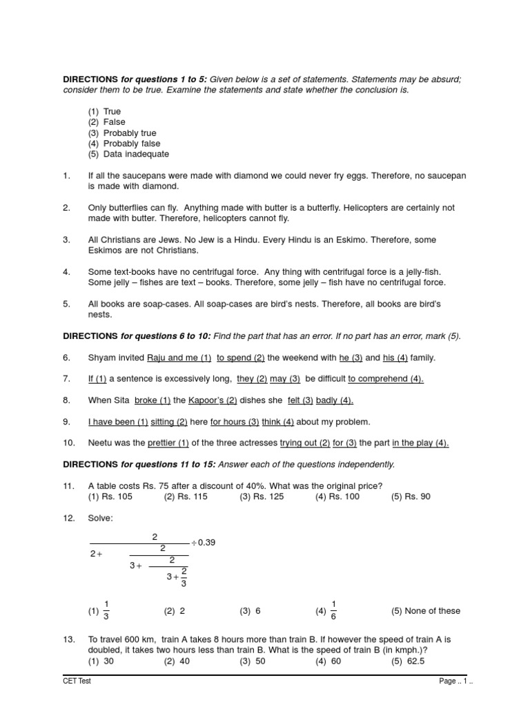 CET Test Questions | PDF | Postgraduate Education | Marriage