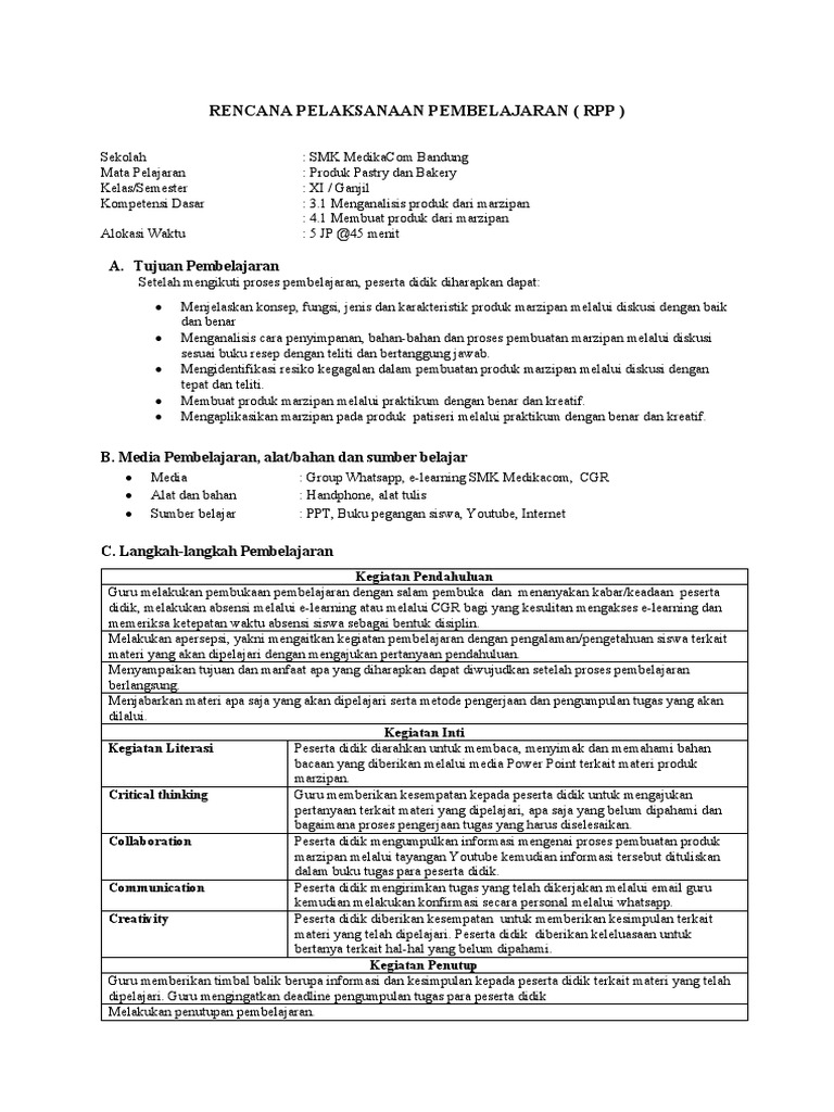 RPP Produk Pastry: Marzipan & Petit Fours | PDF