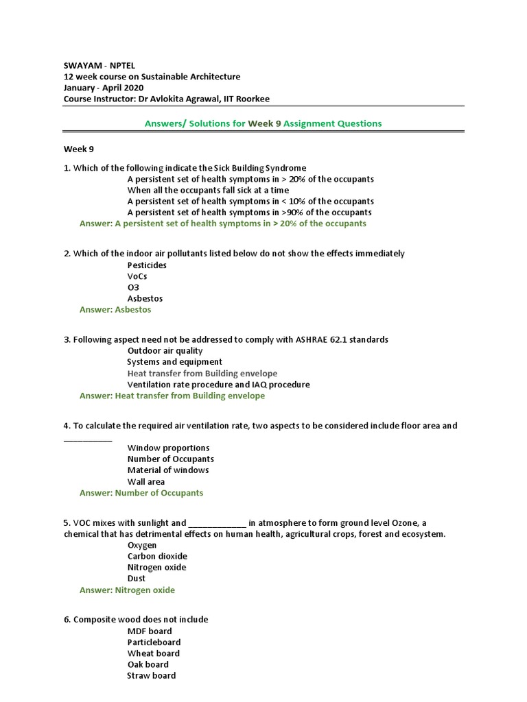 Week 9 Answers: Sustainable Architecture | PDF | Ventilation ...