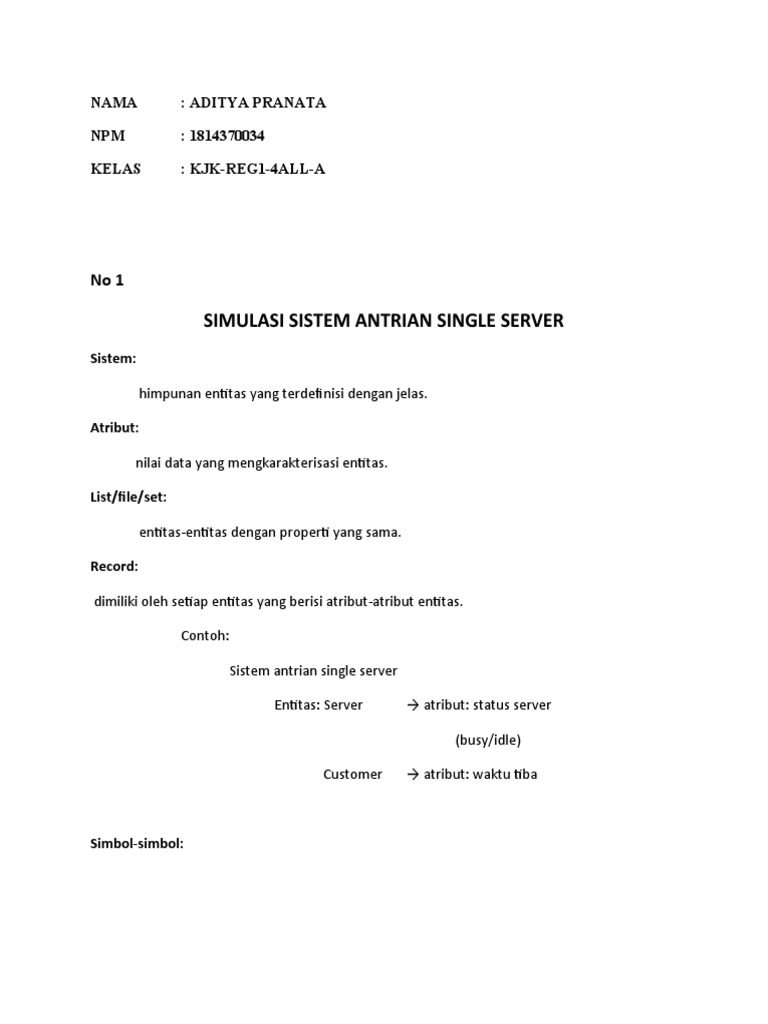 Tugas 10 Antrian Dengan Single Server, Aditya Pranata | PDF