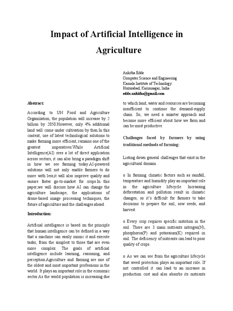 Impact of AI in Agriculture | PDF | Artificial Intelligence ...