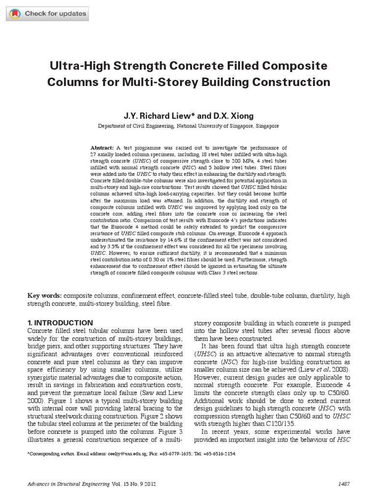 Ultra-High Strength Concrete Filled Composite Columns For Multi-Storey Building Construction ...