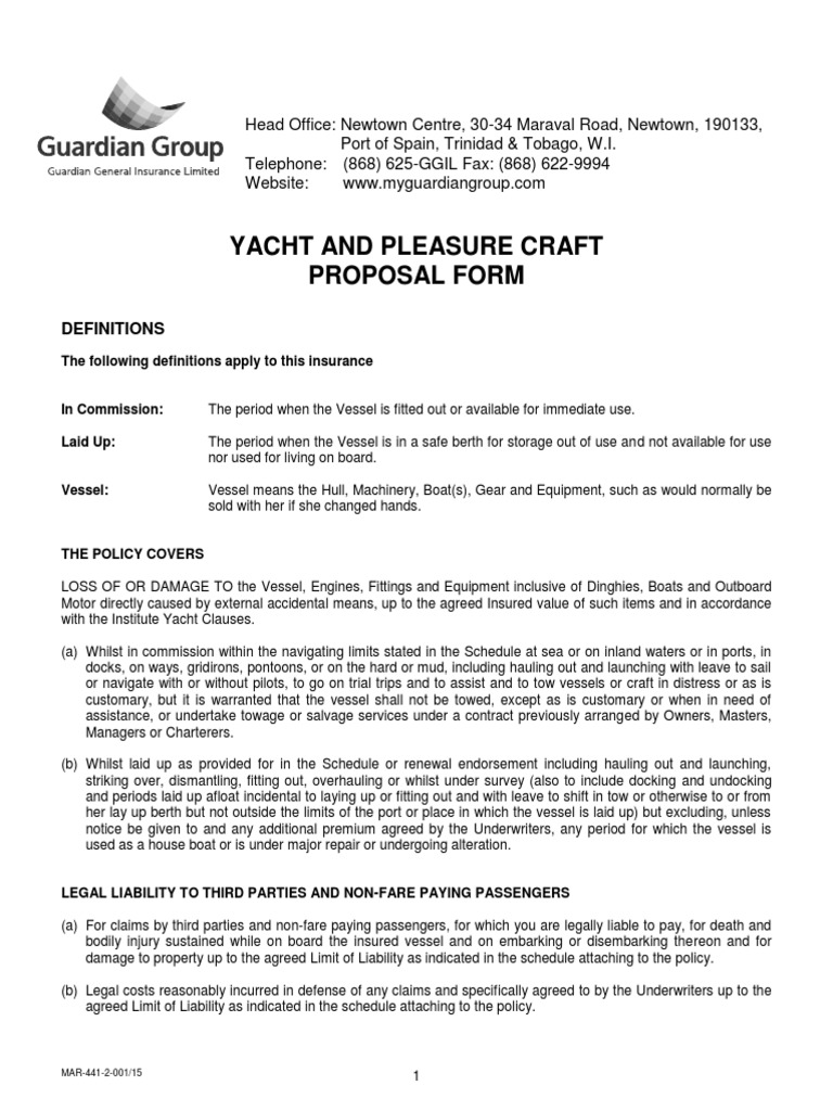 Yacht and Pleasure Craft Proposal Form | PDF | Liability Insurance ...
