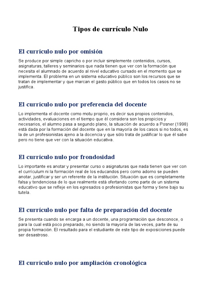 Tipos de Currículum Nulo | PDF | Plan de estudios | Maestros