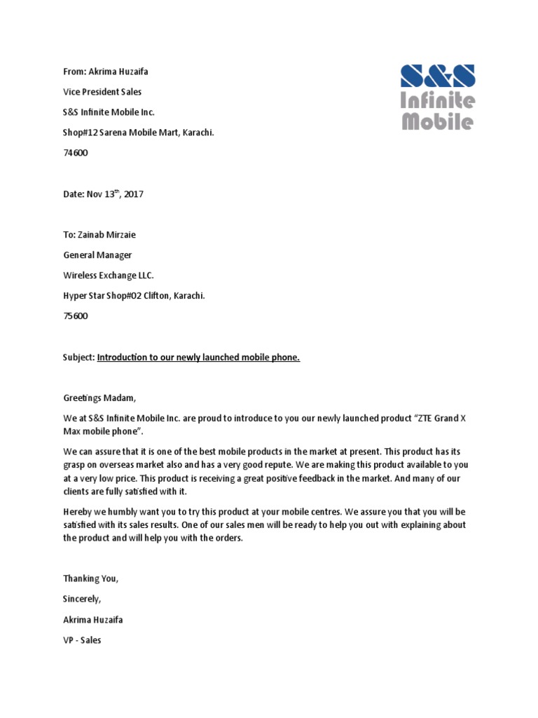 Letter As Sales Representative | PDF