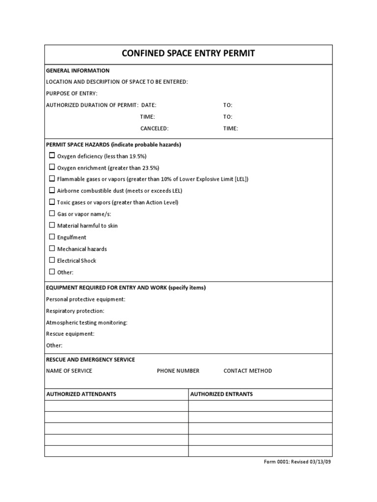 Confined Space Entry Permit Template | PDF | Industrial Gases ...
