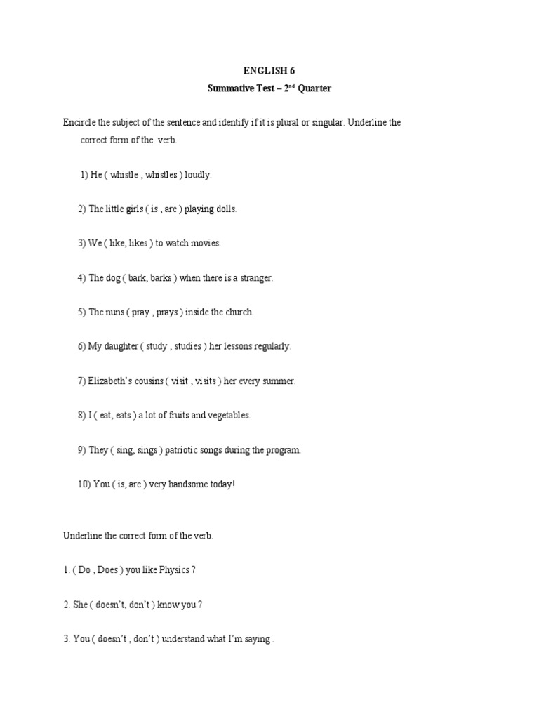 English 6 Summative Test - 2 Quarter | PDF