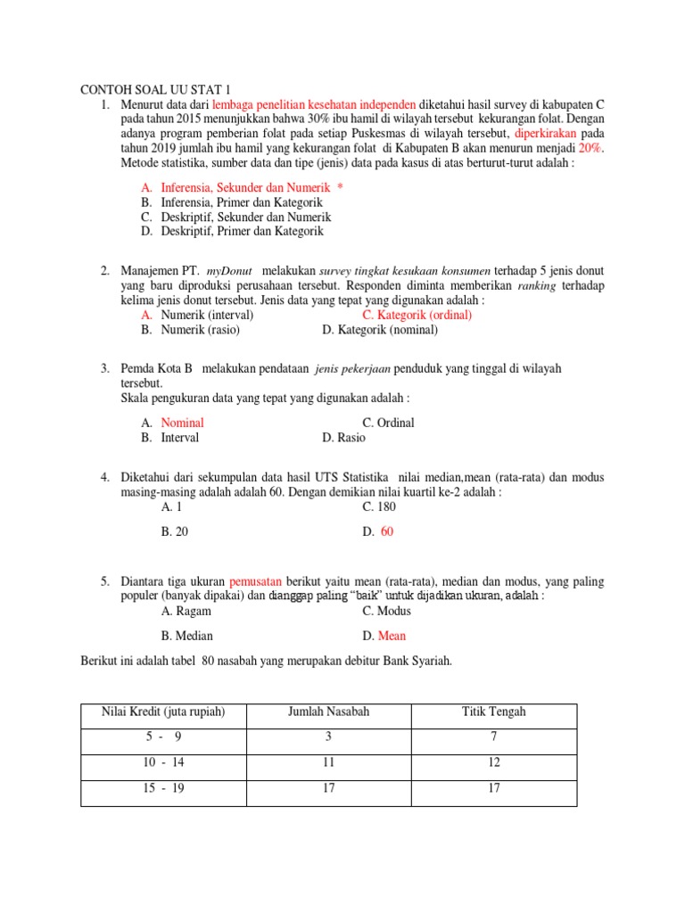 Contoh Soal Uu Psikologi Stat 1 | PDF