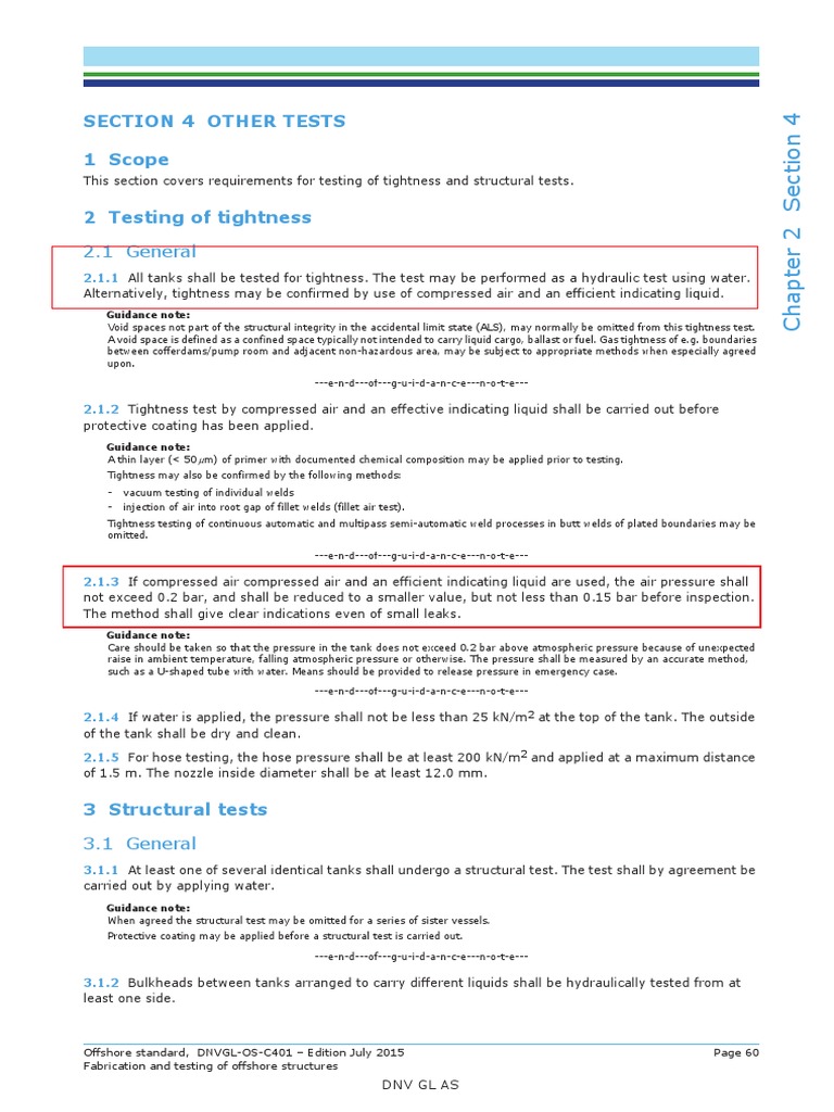 DNVGL-OS-C401 Testing of Tightness | PDF | Atmosphere Of Earth | Pressure