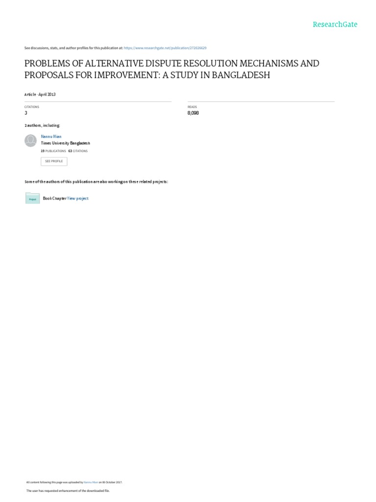 Problems of Alternative Dispute Resolution Mechanisms and Proposals For ...