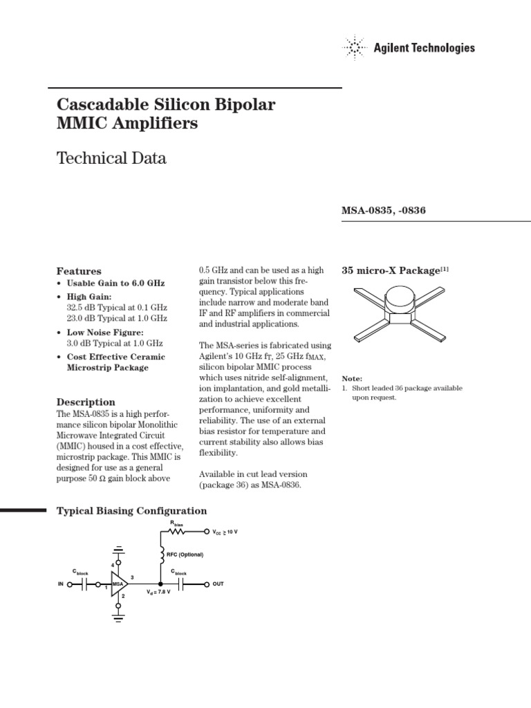 Cascadable Silicon Bipolar MMIC Amplifiers: Technical Data | PDF | Bipolar Junction Transistor ...