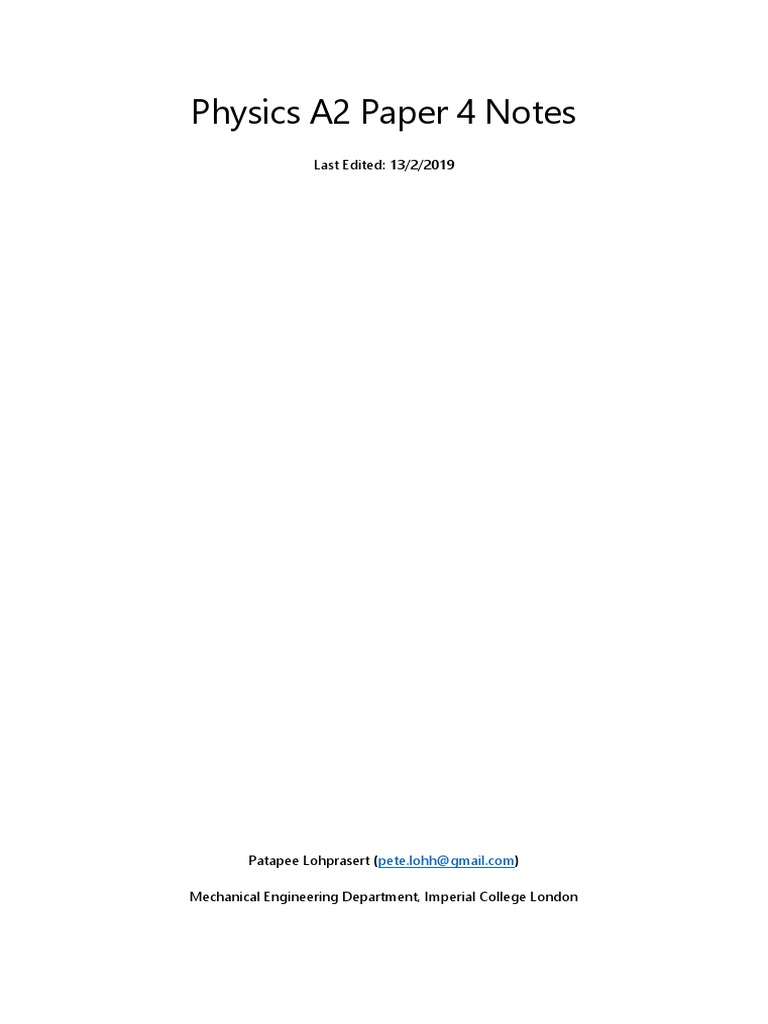 CIE A2 Physics Paper 4 Notes V2 | PDF | Electron | Operational Amplifier