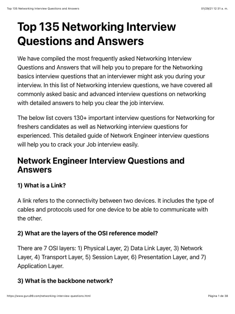 Top 135 Networking Interview Questions and Answers | PDF | Transmission ...