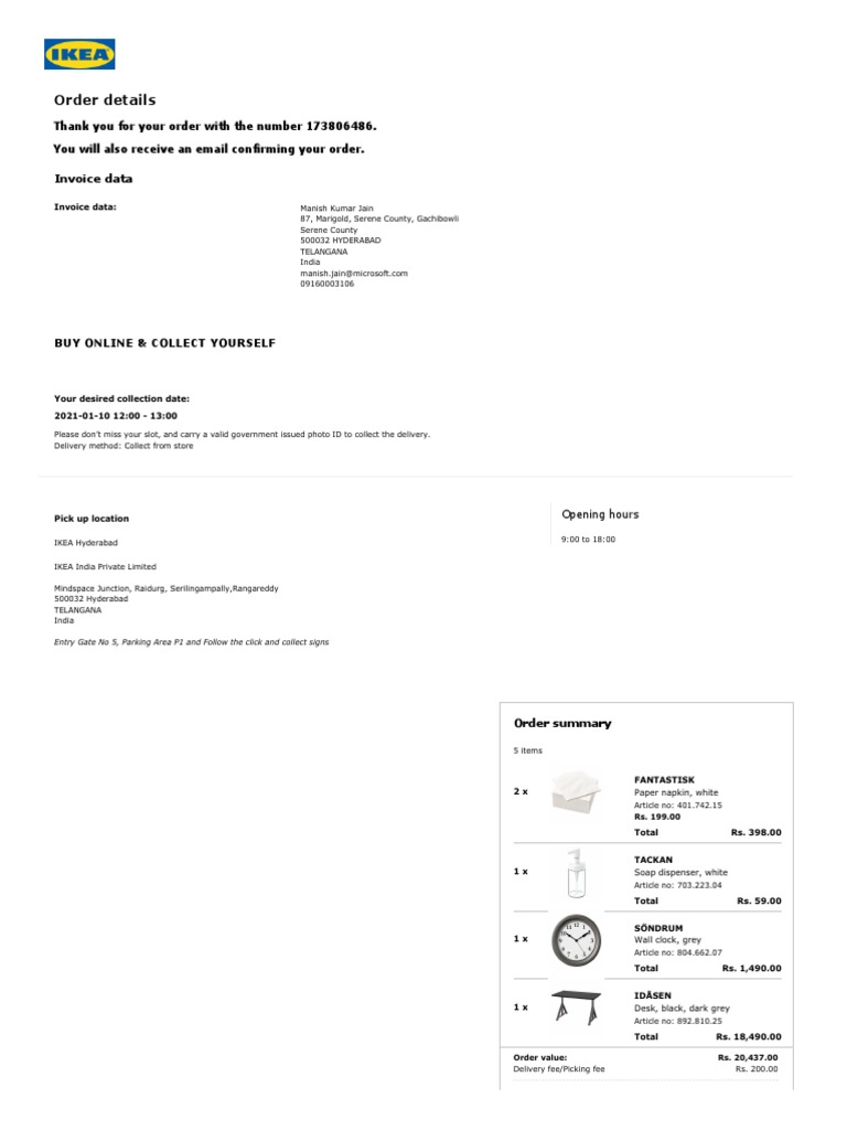 Order Confirmation - IKEA | PDF | Payments | Business