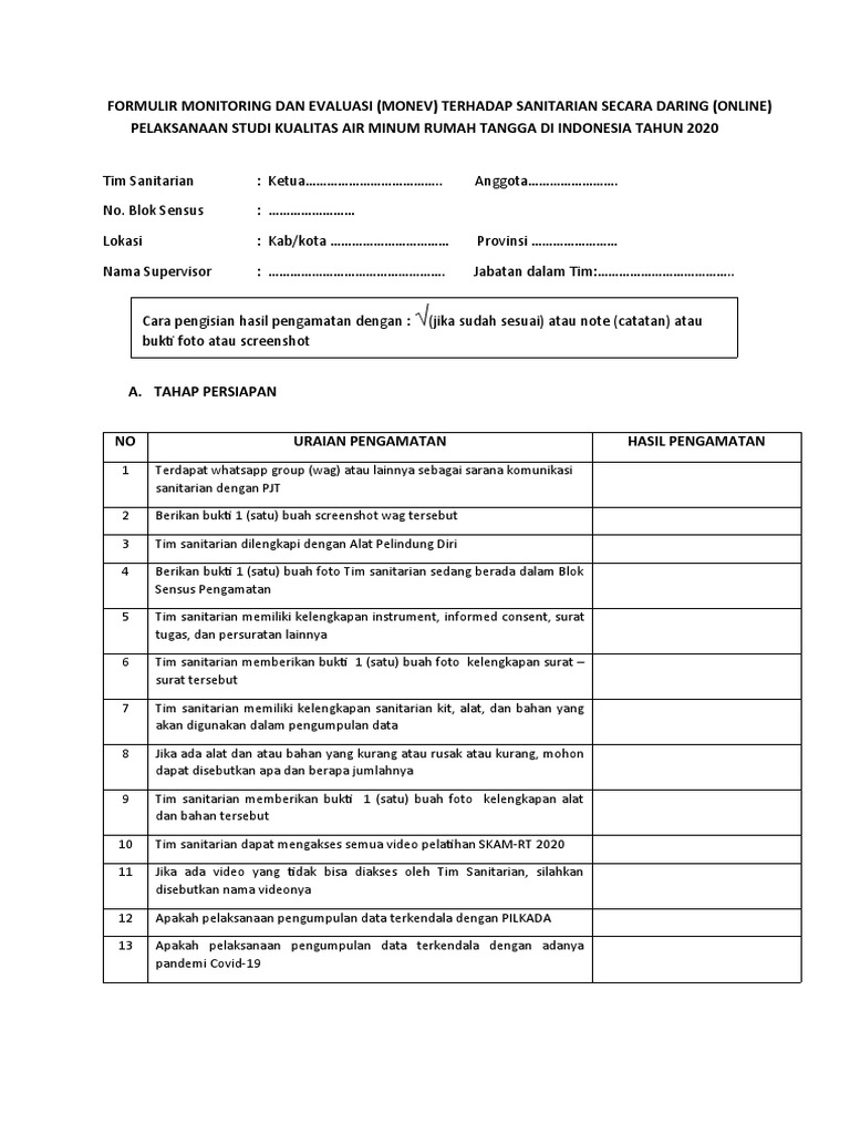1.14 Form Monev Sanitarian SKAMRT 2020 | PDF