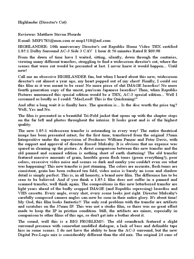 Highlander | PDF | Entertainment (General)