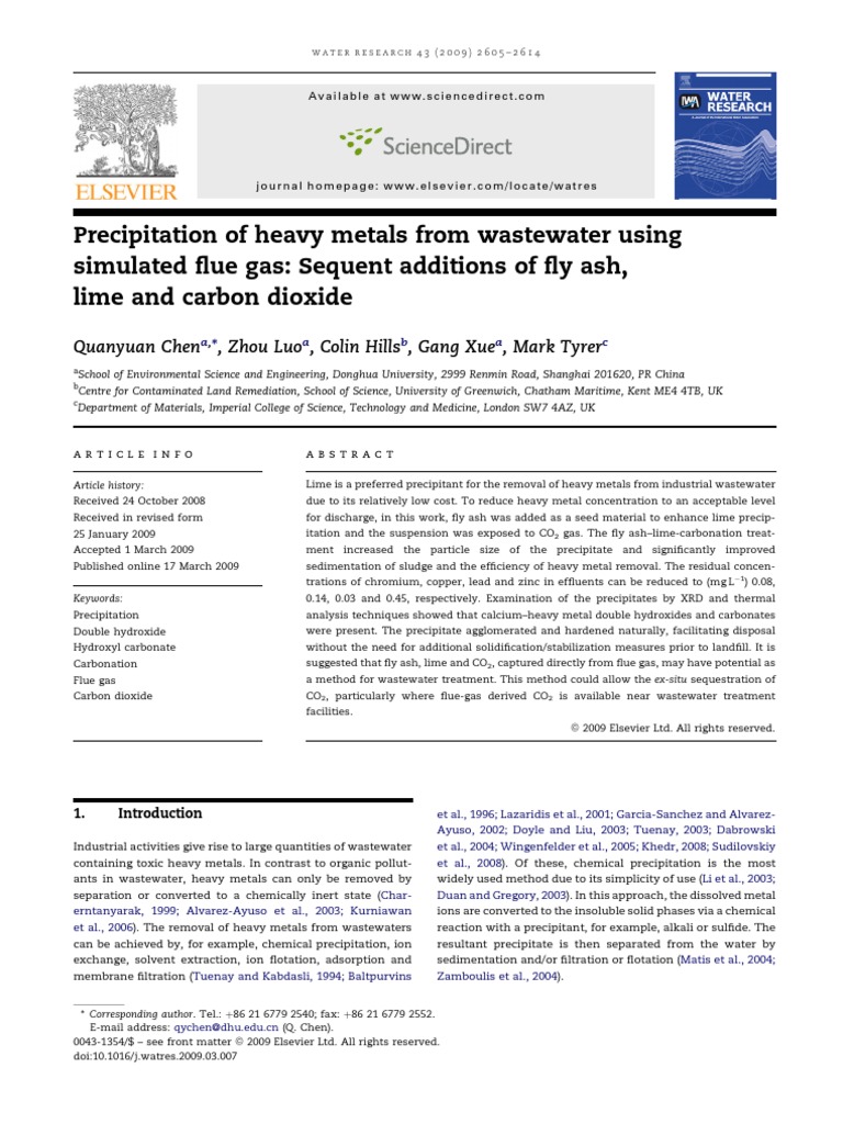 Precipitation of Heavy Metals From Wastewater | PDF | Hydroxide | Calcium