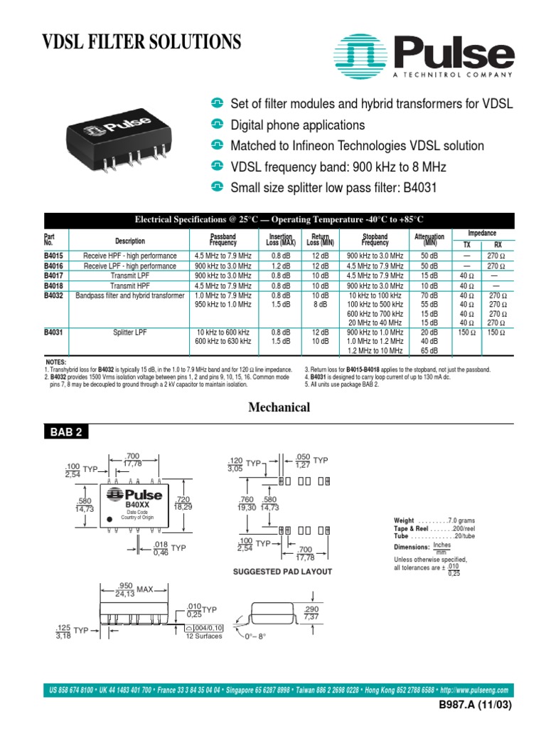 VDSL Filter Solutions: Mechanical | PDF | Filter (Signal Processing ...