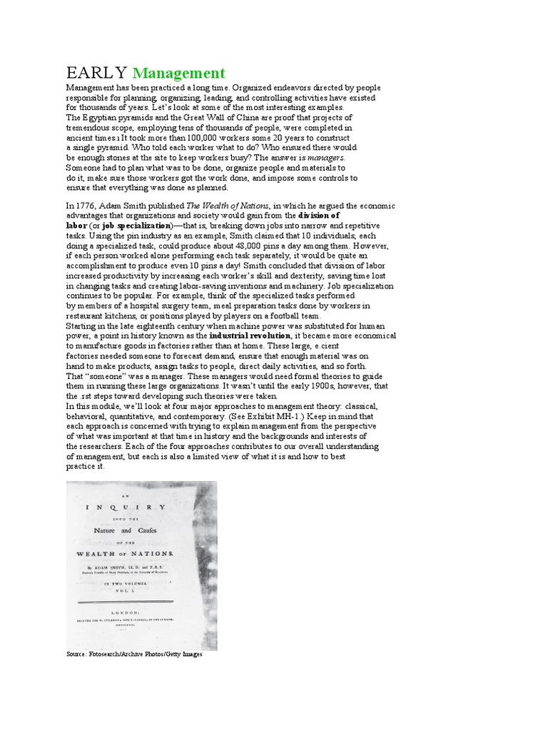 EARLY Management | PDF | Division Of Labour | Economies