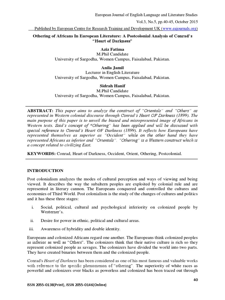 Othering of Africans in European Literature A Postcolonial Analysis of ...