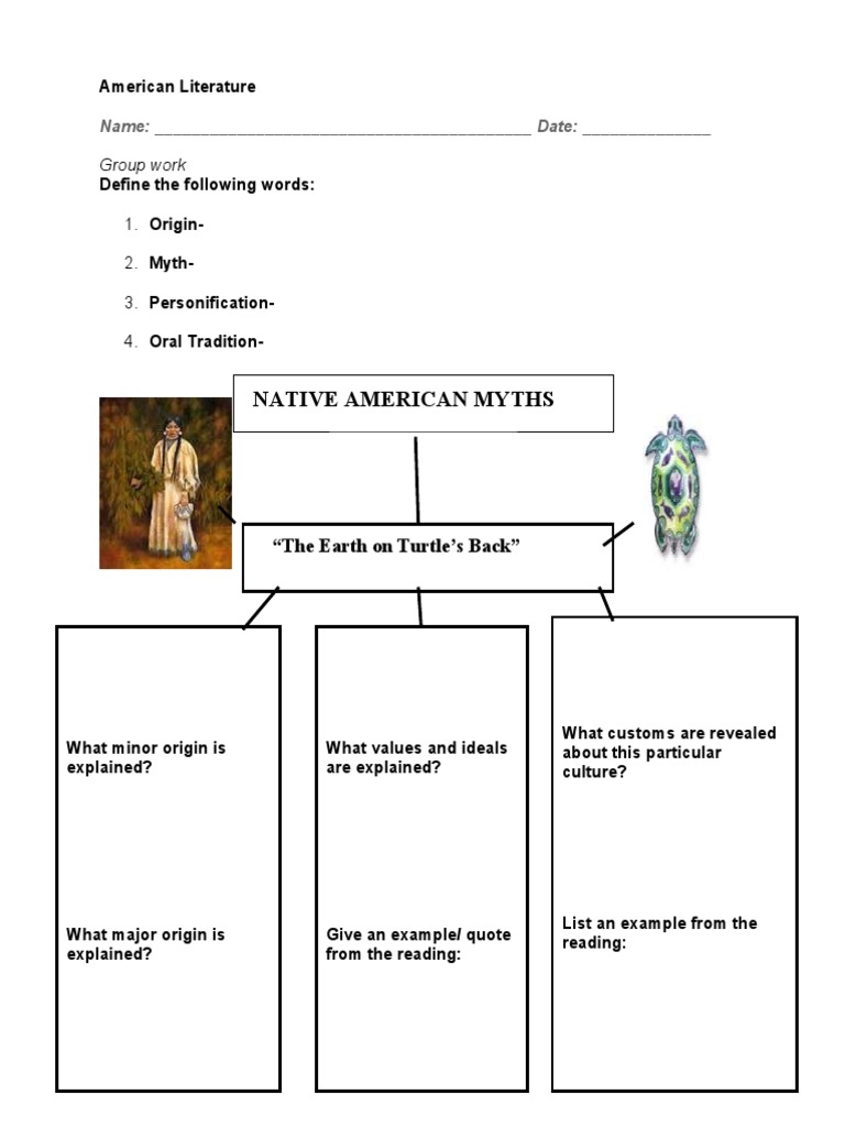 Native American Myth Jigsaw Work The Earth On Turtles Back | PDF