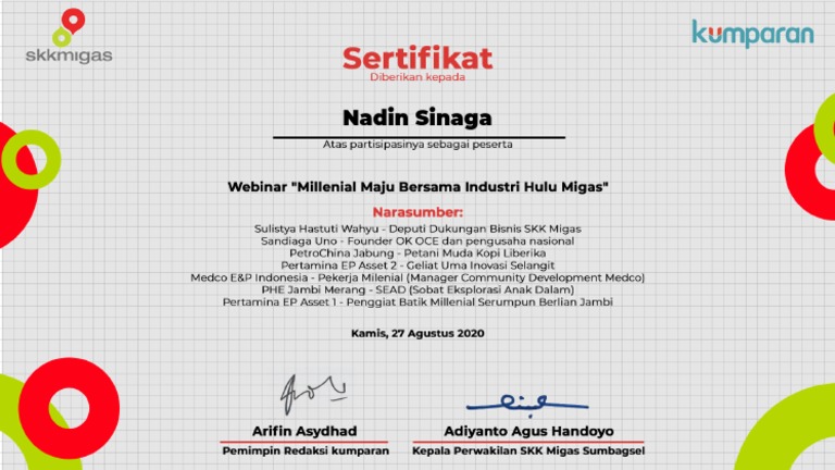 SKK Migas - Sertifikat Peserta109000 | PDF