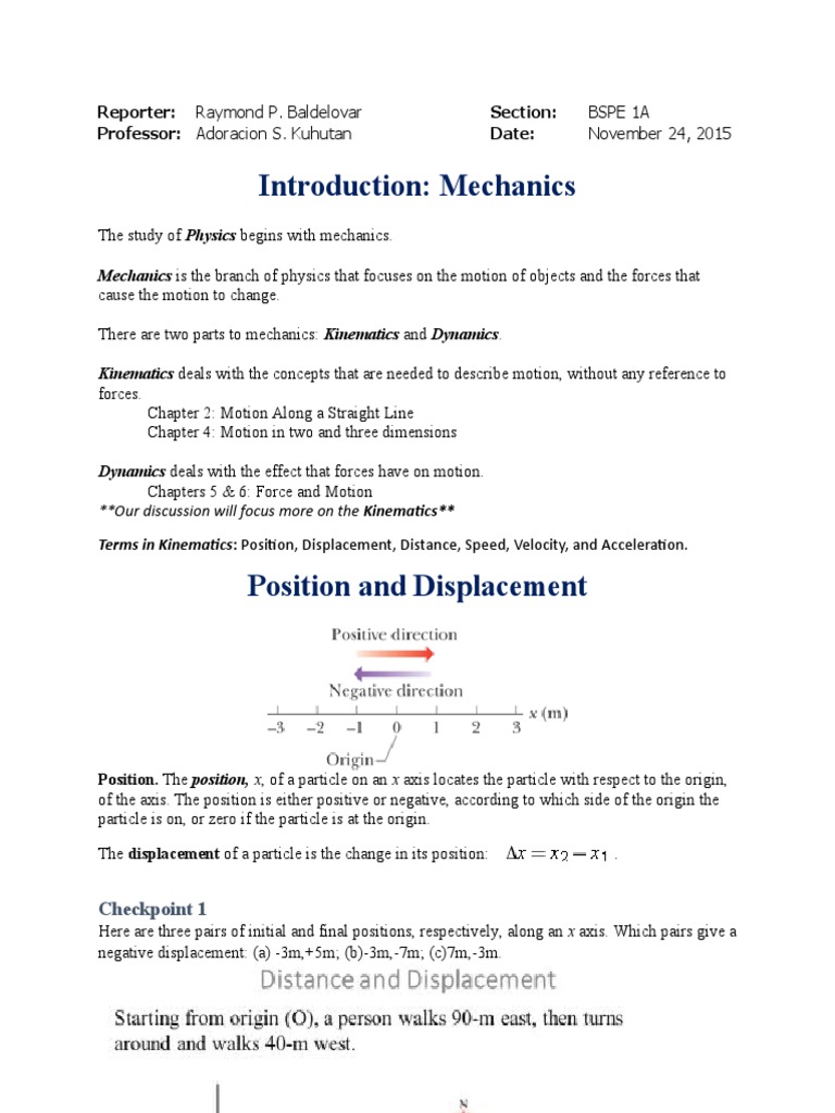 Introduction: Mechanics: Reporter: Raymond P. Baldelovar Section ...