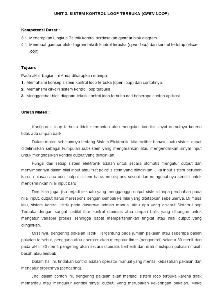 Unit 3. SISTEM KONTROL LOOP TERBUKA (OPEN LOOP) | PDF
