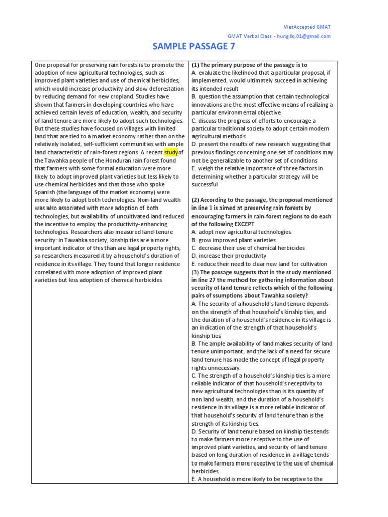 Sample Passage 7: Vietaccepted Gmat Gmat Verbal Class - Hung - Lq.01 ...