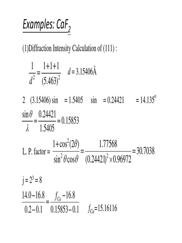 CaF2 Diffraction Intensity Calculations | PDF | Physical Phenomena ...