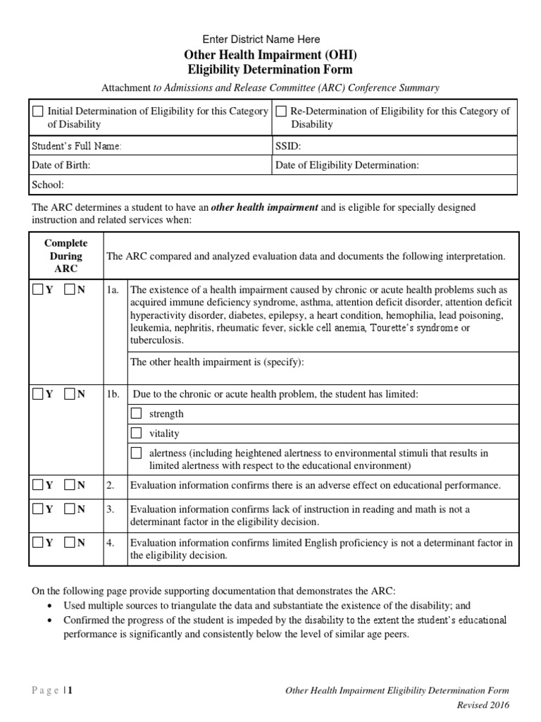 OHI Eligibility Form Guide | PDF | Disability | Chronic Condition