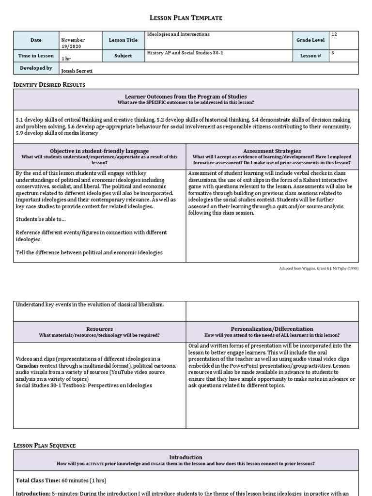 Secreti Jonah Ap Social Studies Ideologies Lesson Plan | PDF ...
